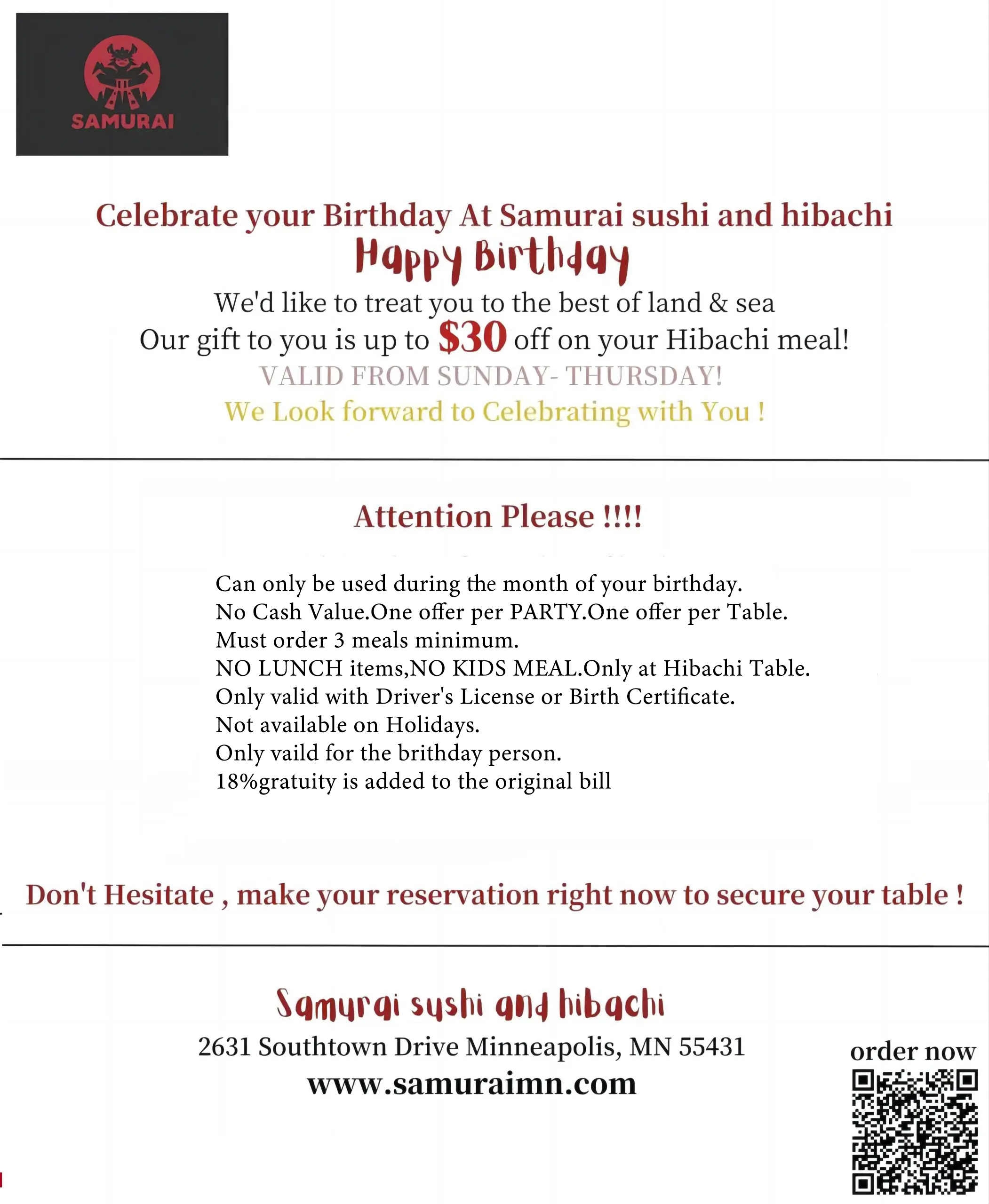 Birthday Coupon - Samurai